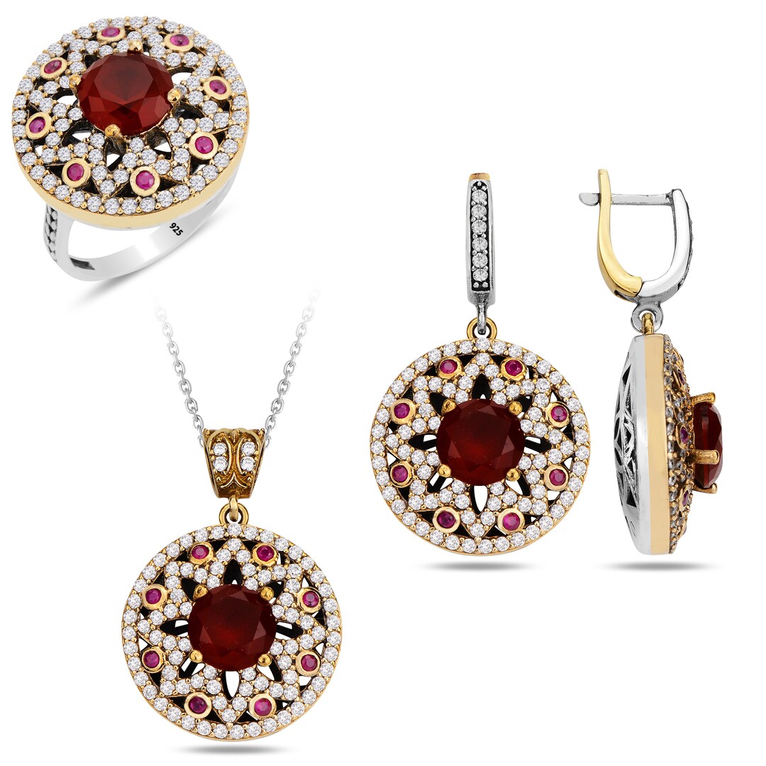 Ottoman-inspired Ruby Stone Jewelry Set Vintage Style Silver Set ...