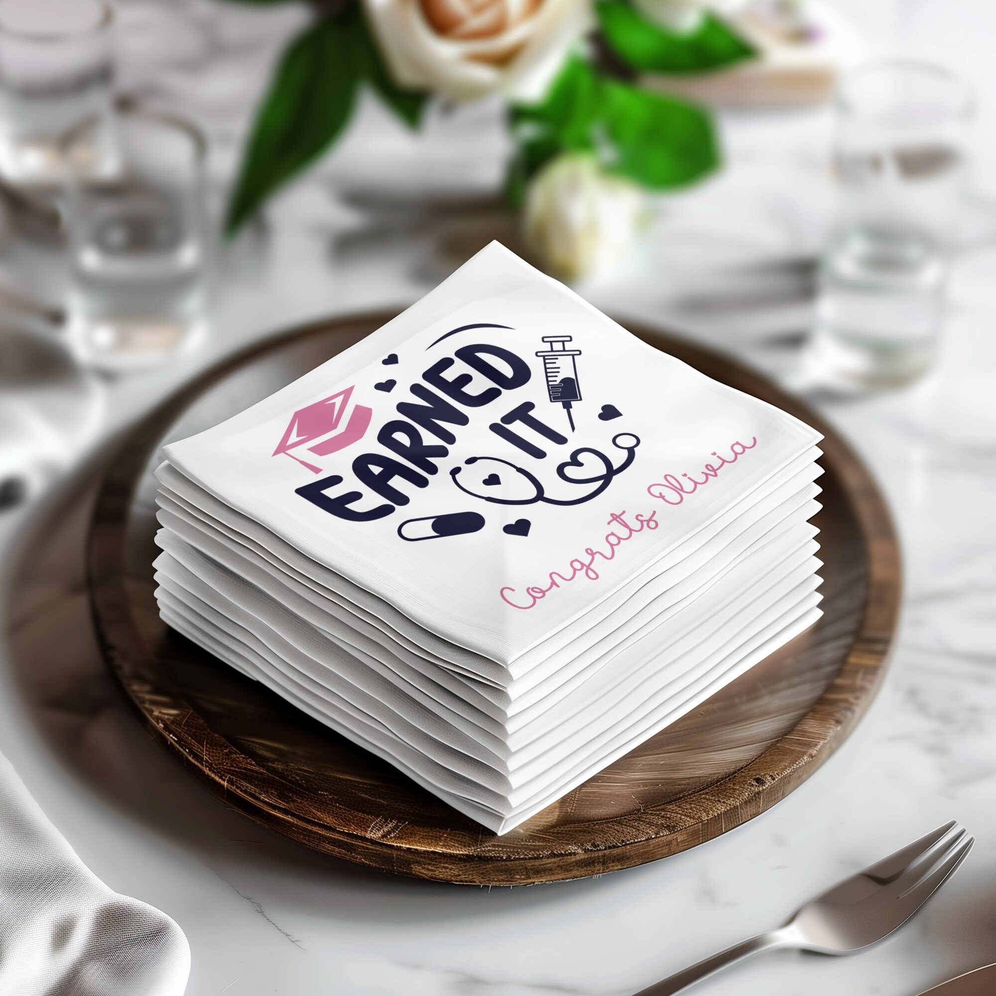Earned It RN Napkin, Nurse Graduation Decoration, Nursing Graduation ...