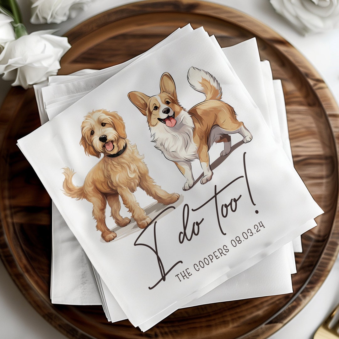 Custom Pet Cocktail Napkins, Personalized Dog Wedding Napkins, Custom ...