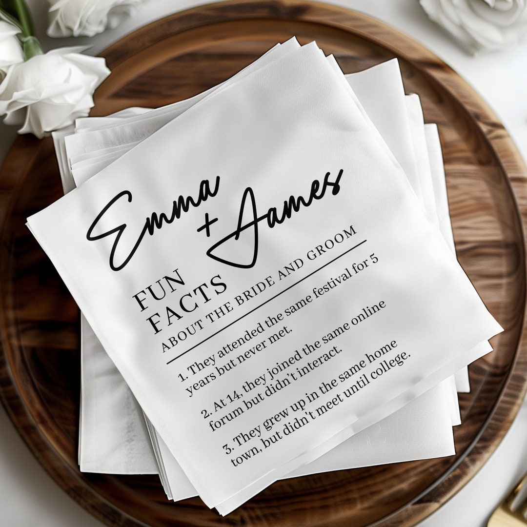 Custom Wedding Napkins, Personalized Fun Facts Napkins, Wedding ...