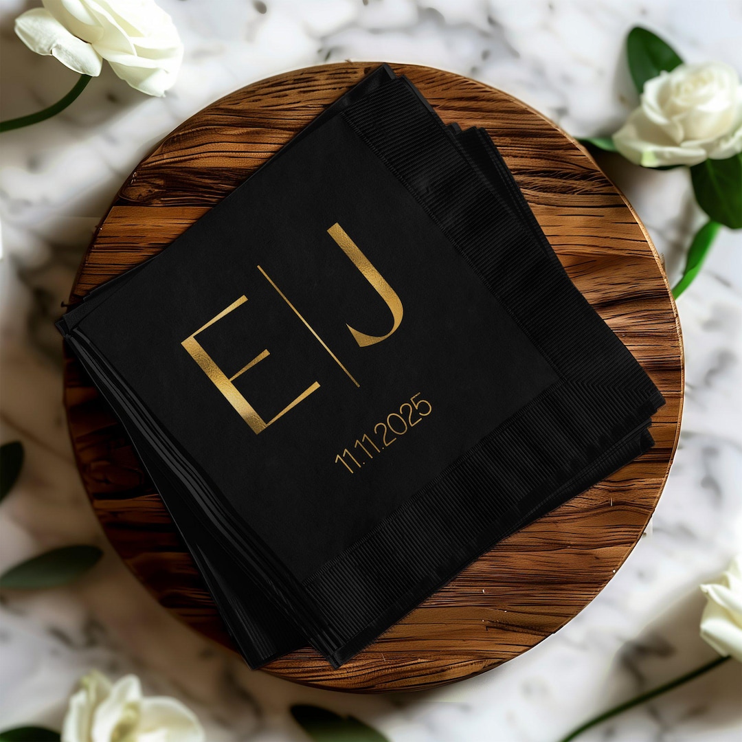 Custom Wedding Napkins Personalized Initial Napkins Gold Foil Napkins ...