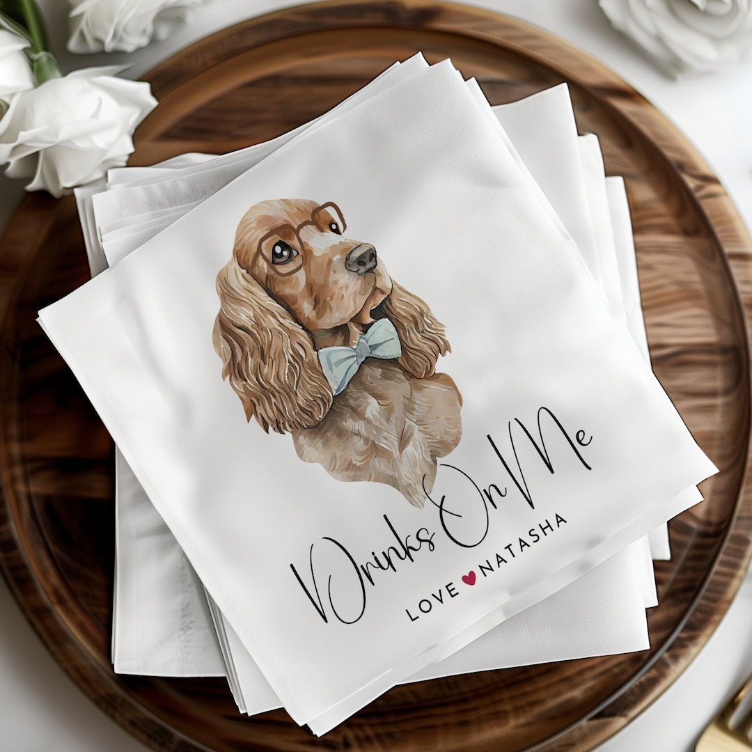 Custom Pet Cocktail Napkins, Personalized Dog Wedding Napkins, Custom ...