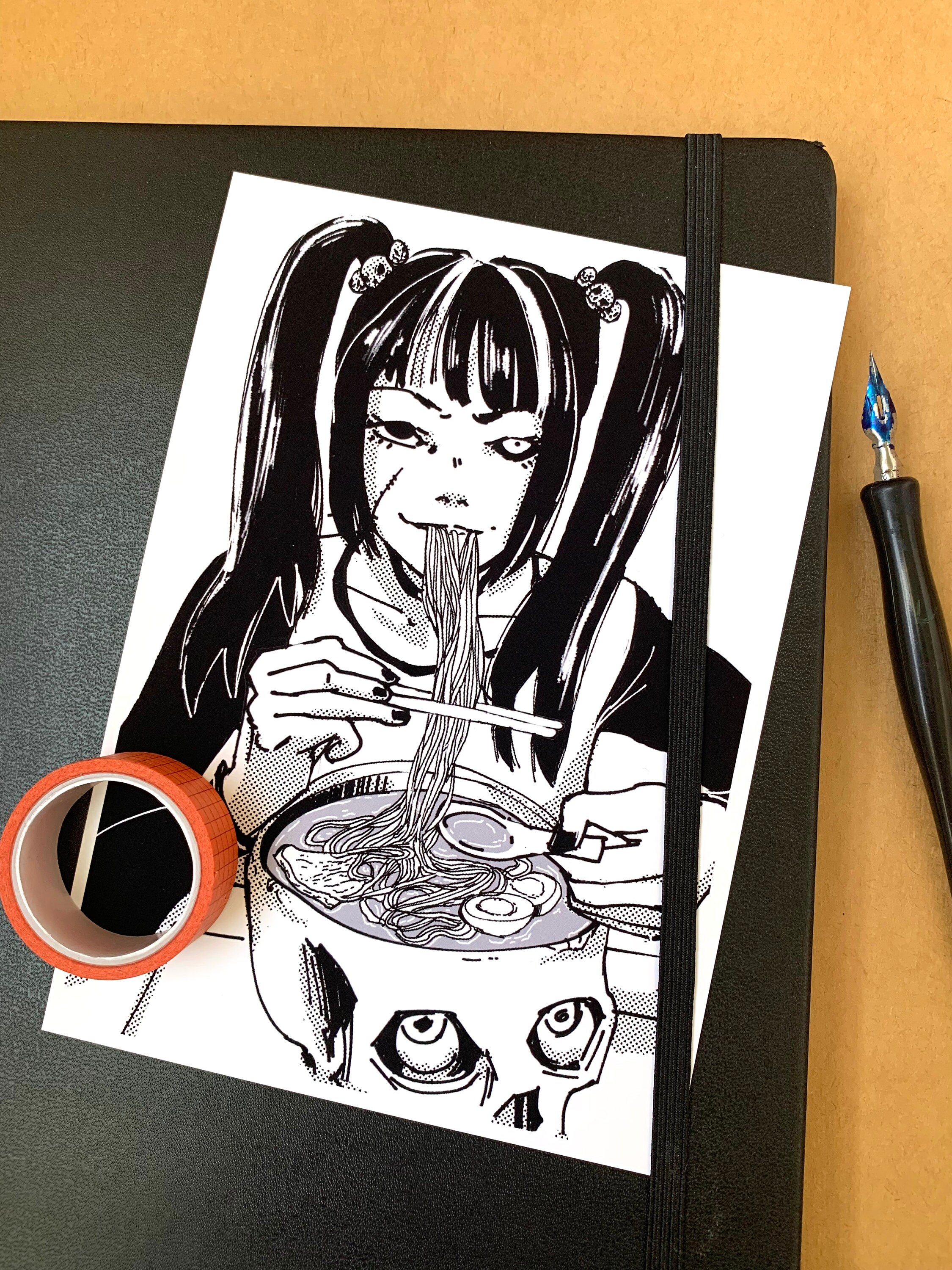 Zombie Girl Eating Ramen Inktober Artprint - Etsy