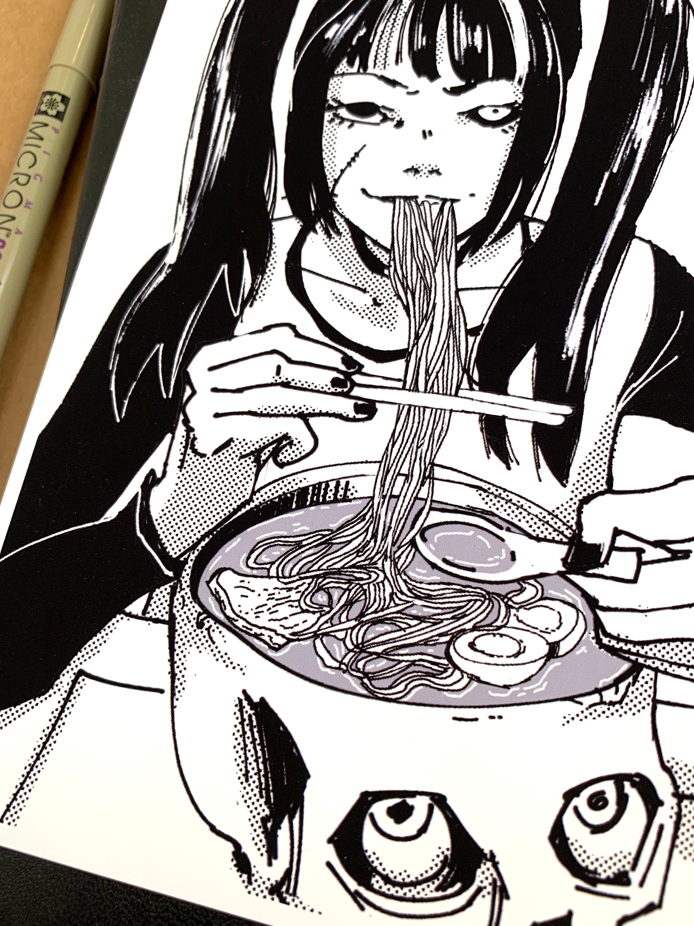 Zombie Girl Eating Ramen Inktober Artprint - Etsy