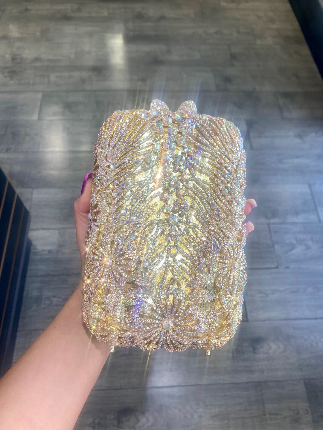 Gold Rhinestone Evening Bag - Etsy