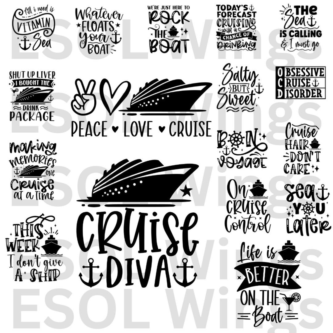 Cruise Svg Bundle of 33, Cruise SVG Digital Cut Files, Cruise Ship Png ...