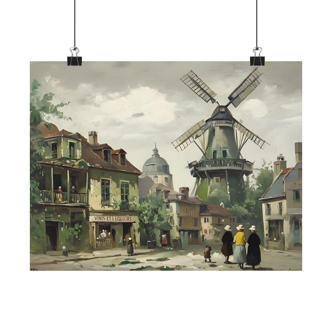 Poster Print, Vintage European Town Scene Matte Horizontal Wall Art ...