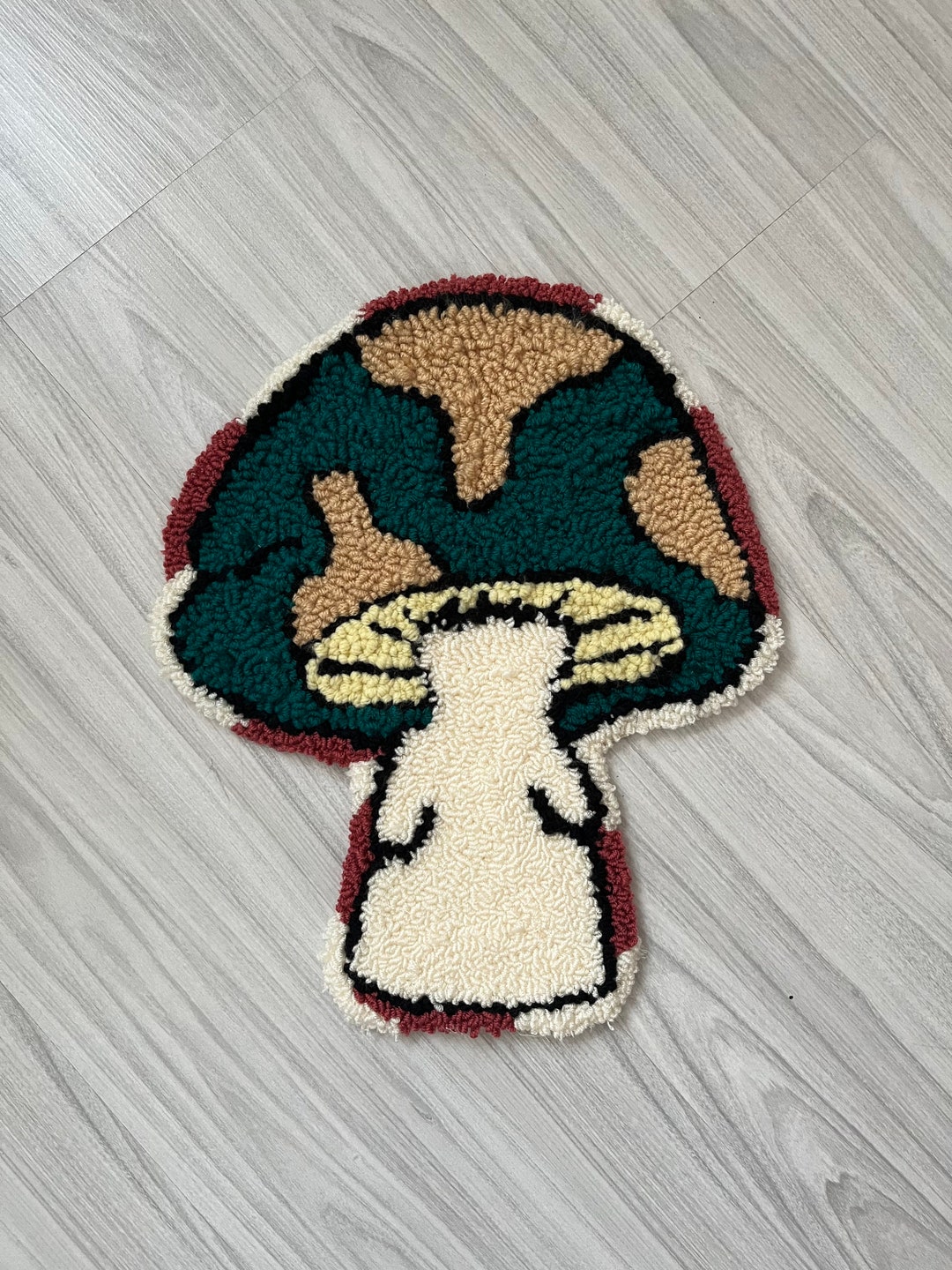 Punch Needle Mushroom Rug or Wall Hanging, Hand Tufted Triple Mushroom ...
