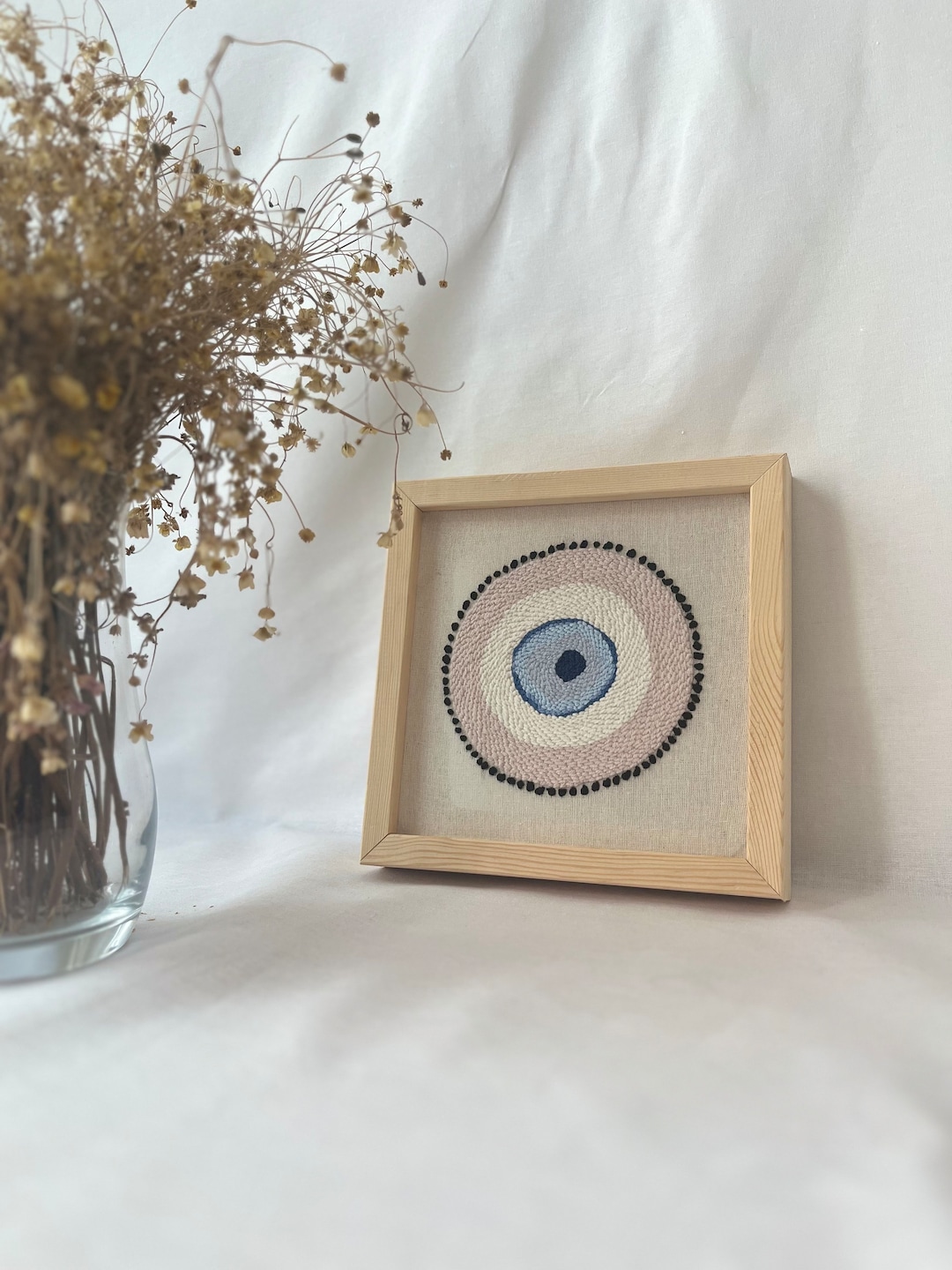 A Symbolic Evil Eye Artwork, Framed Small Statement Textile Art ...