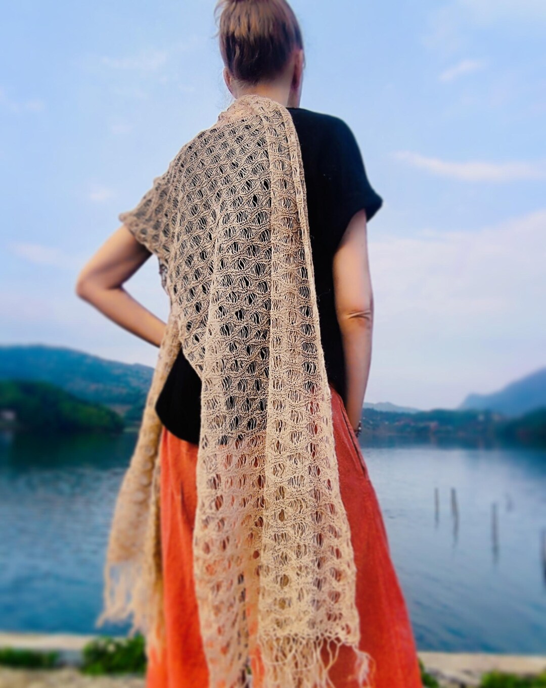Nettle Fiber Shawl - Sustainable Knitted Wrap - Handcrafted Macrame ...