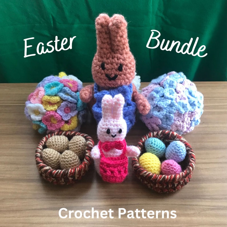 Easter Bundle of Crochet Patterns, Easter Bunny, Spring Flowers, Easter ...