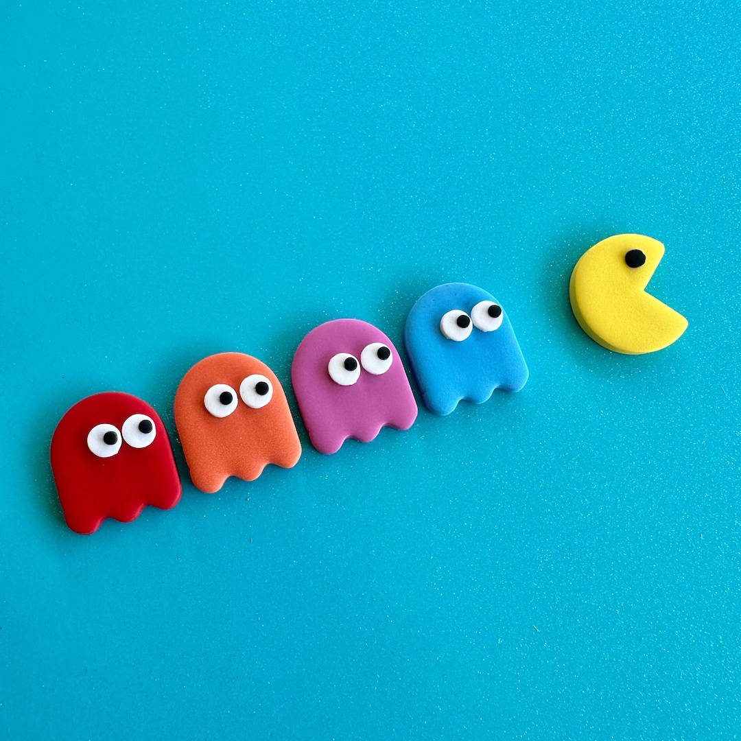 Pac Man Vintage Gamer Polymer Clay Brooch/pin Set - Etsy