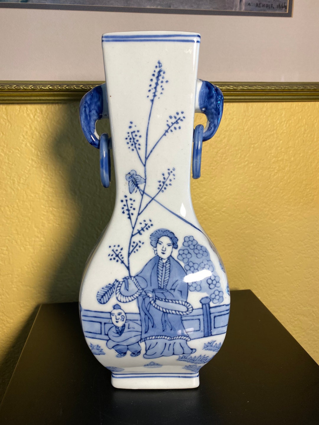 Octagon Vase Blue and White Asian Vases Vintage Shabby Chic - Etsy