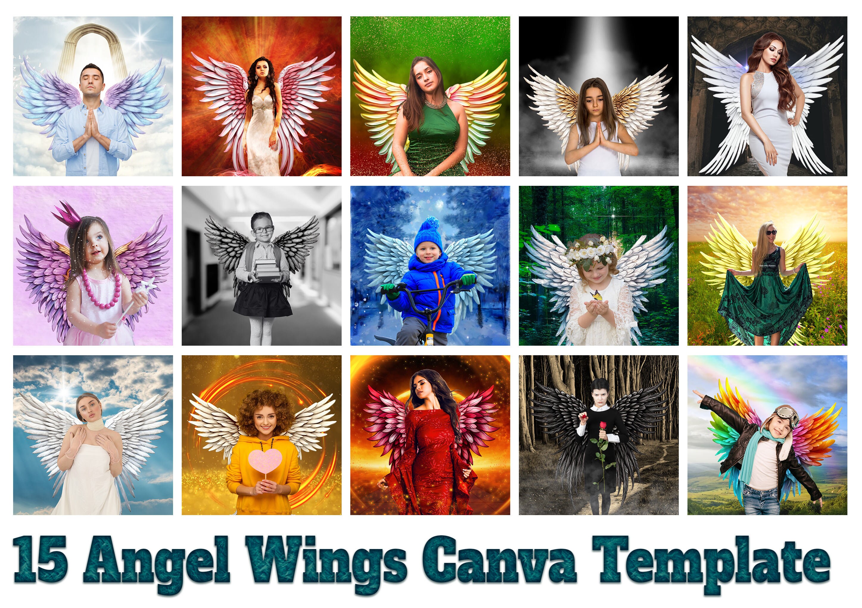 Angel Wings Clipart, Angel Wings Canva Editable Template, White Wings ...