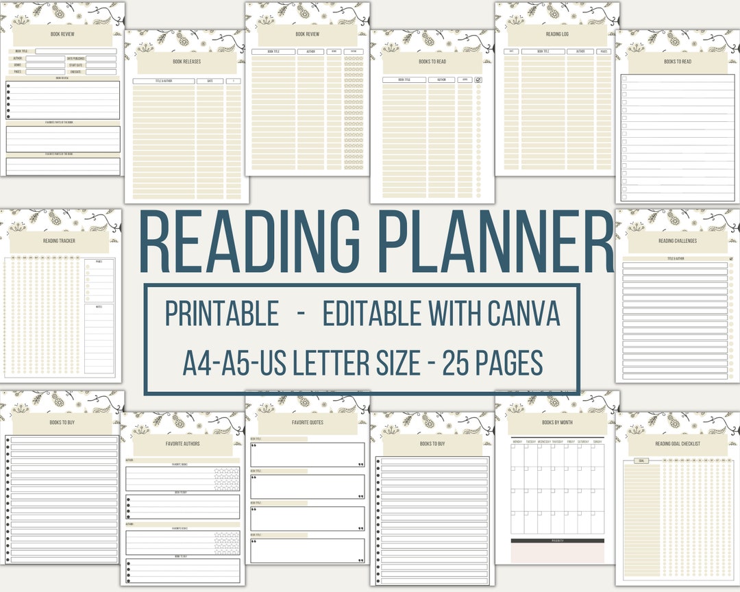 Reading Planner Printable, Reading Journal Printable, Book Planner, A4 ...