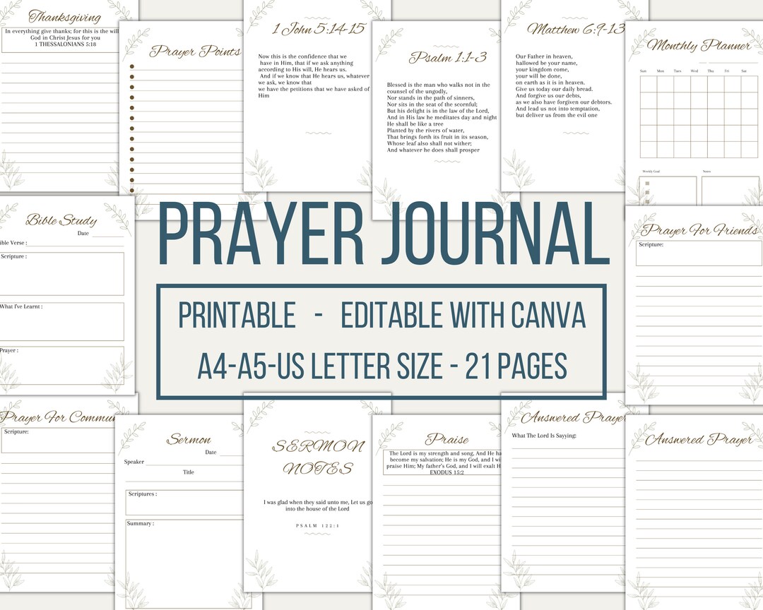 Printable Prayer Journal Template, Bible Study Journal, Sermon Notes ...