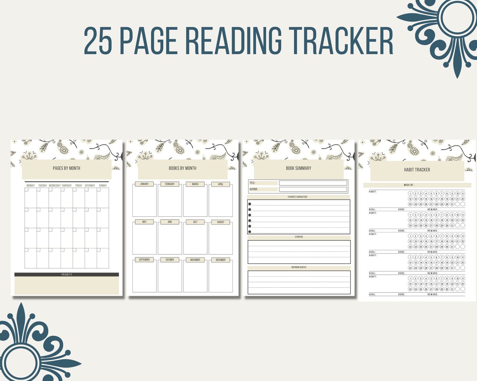 Reading Planner Printable, Reading Journal Printable, Book Planner, A4 ...