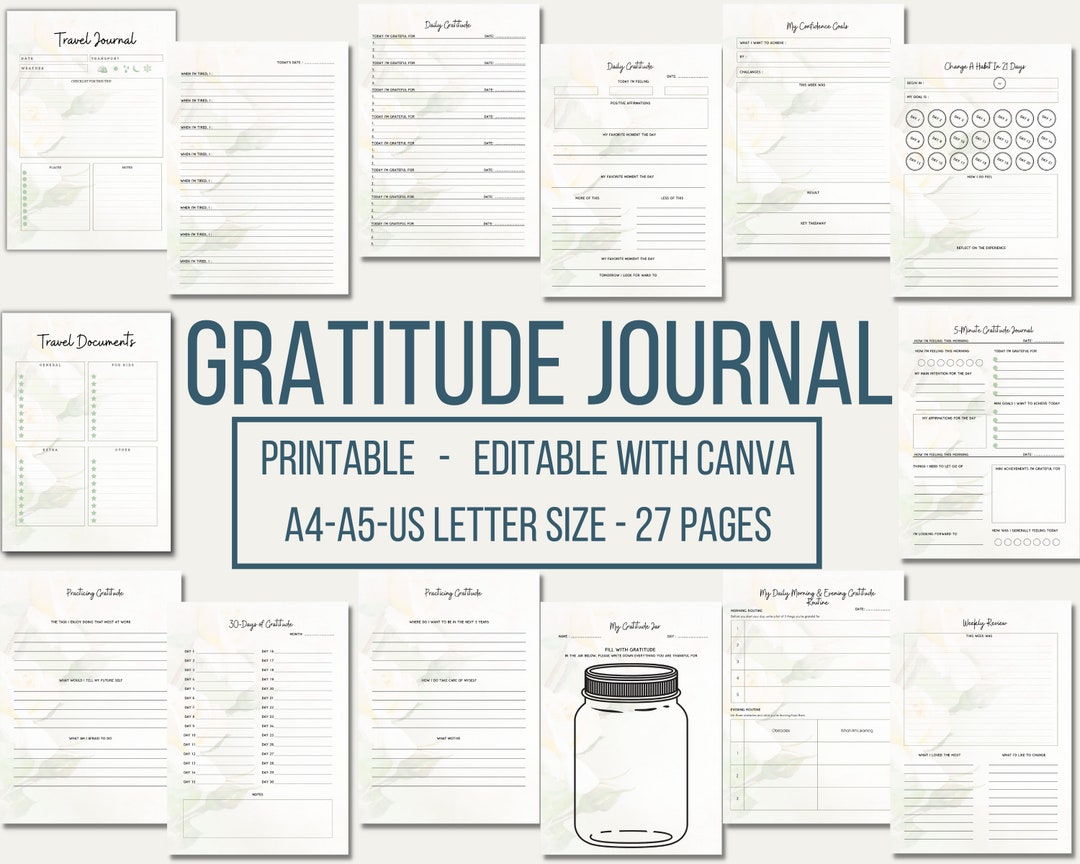 Printable Gratitude Journal, Daily Reflections Journal, Welness Planner ...
