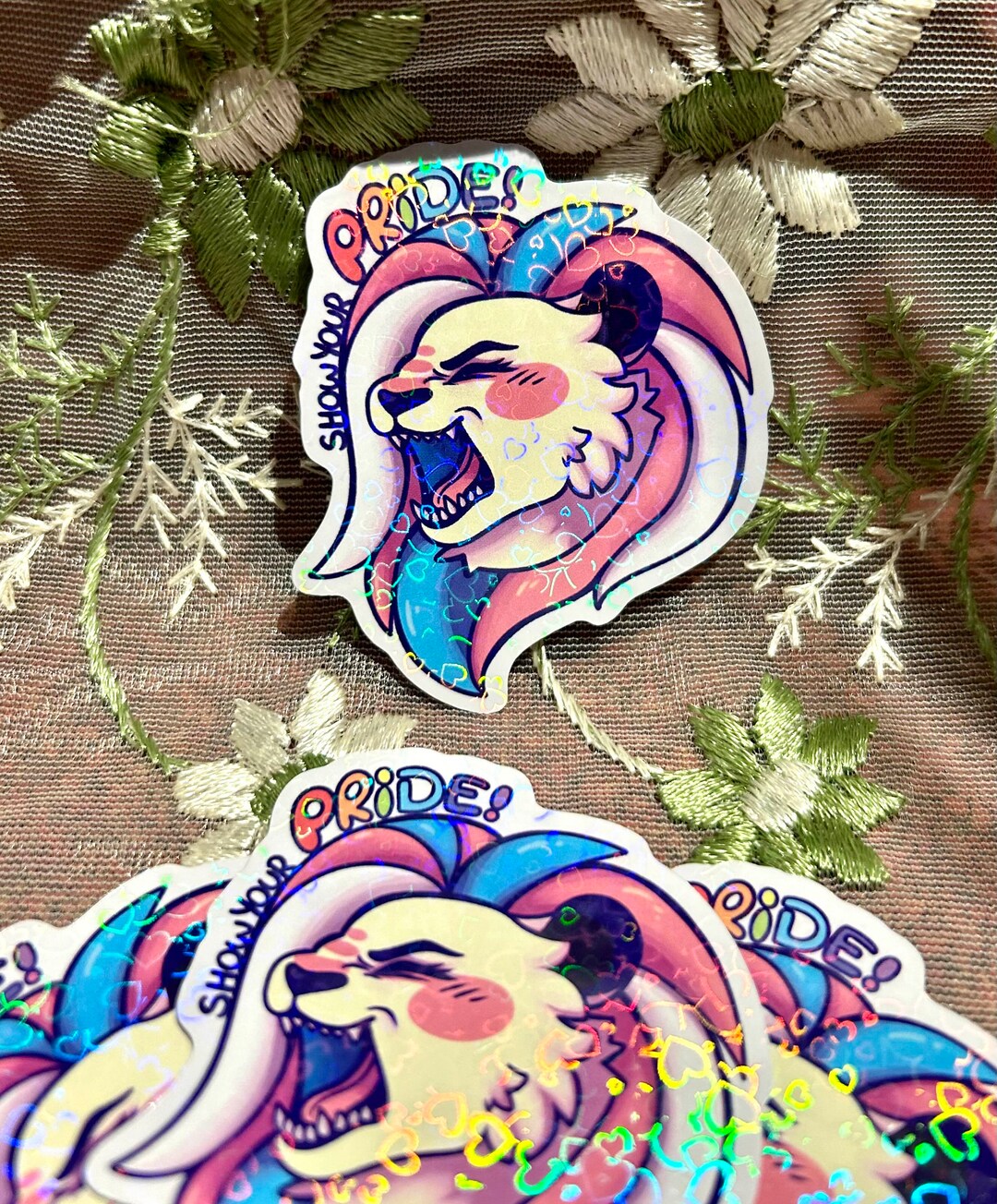 Trans Lion Show Your Pride Heart Holographic Glossy Sticker - Etsy