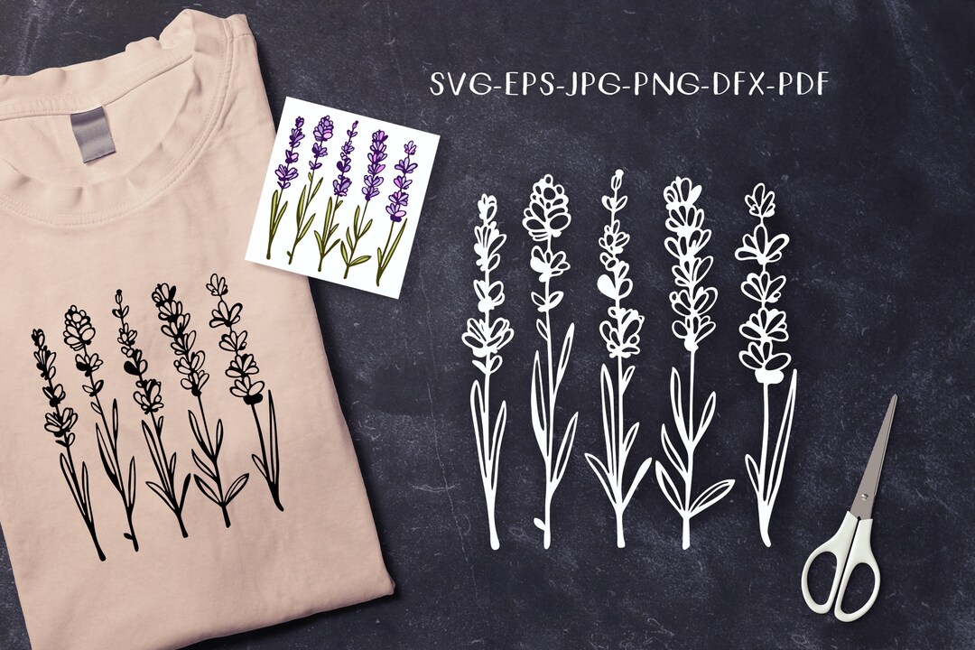 Lavender Flowers, Hand Drawn Botanical Floral Stencil SVG, Cricut ...