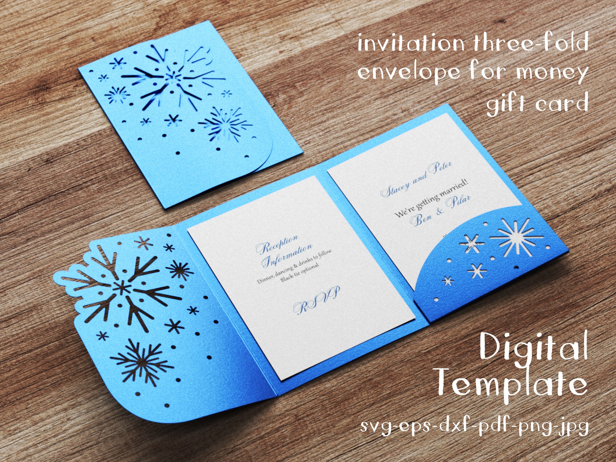 Card Template With Snowflakes Svg, Winter Wedding Invitation, Cash ...