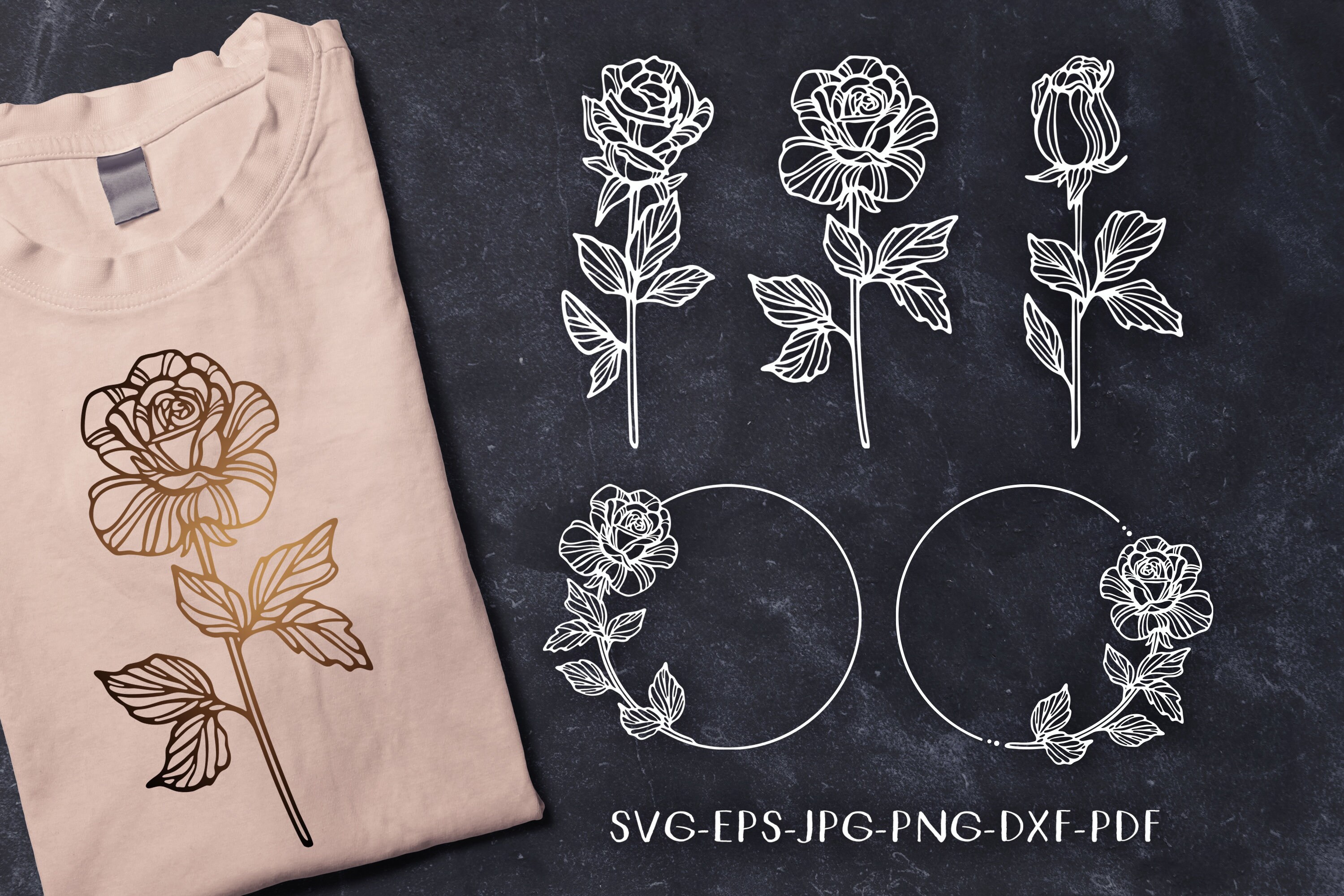 Rose Flowers SVG Set, Circular Monogram Frame Svg, Stencil Cricut ...