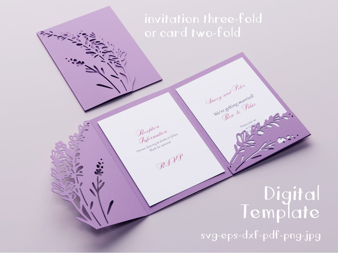 Lavender Card SVG, DIY Invitation Template, Wedding Envelope Dxf Eps ...