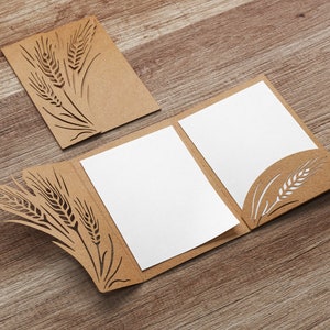 Rustic Wedding Invitation Envelope SVG With Wheat, Card Template Dxf ...