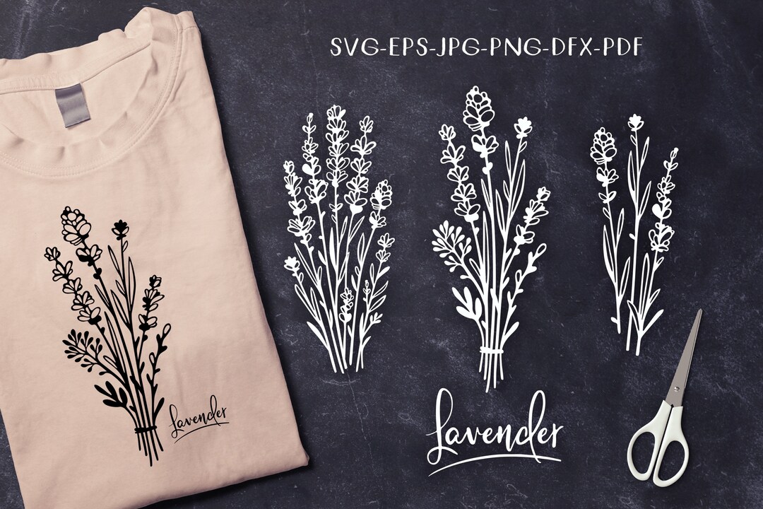 Lavender Flowers, Hand Drawn Botanical Floral Stencil SVG, Cricut ...