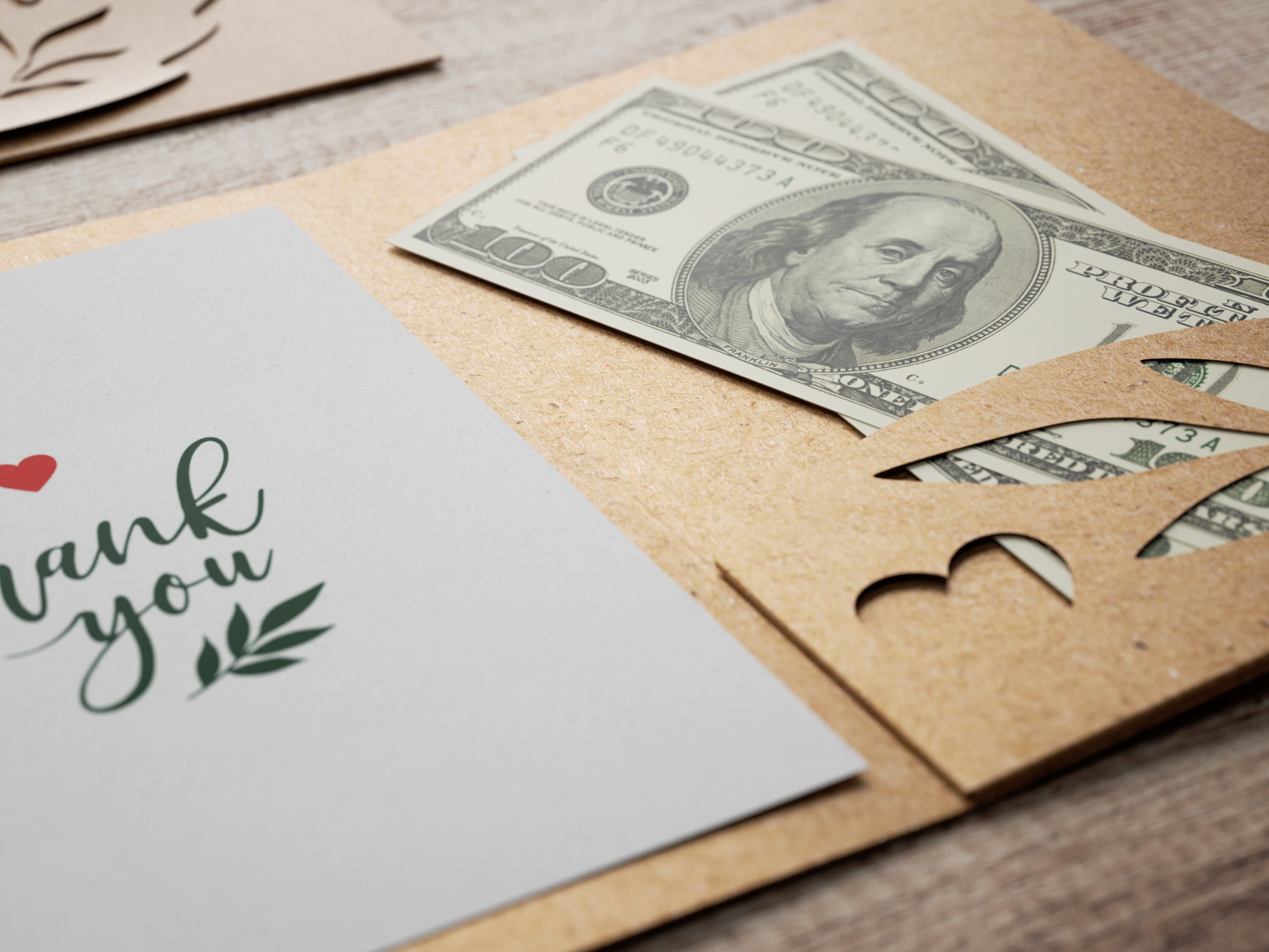 Thank You Card Template Svg Business DIY Cash Money Gift - Etsy