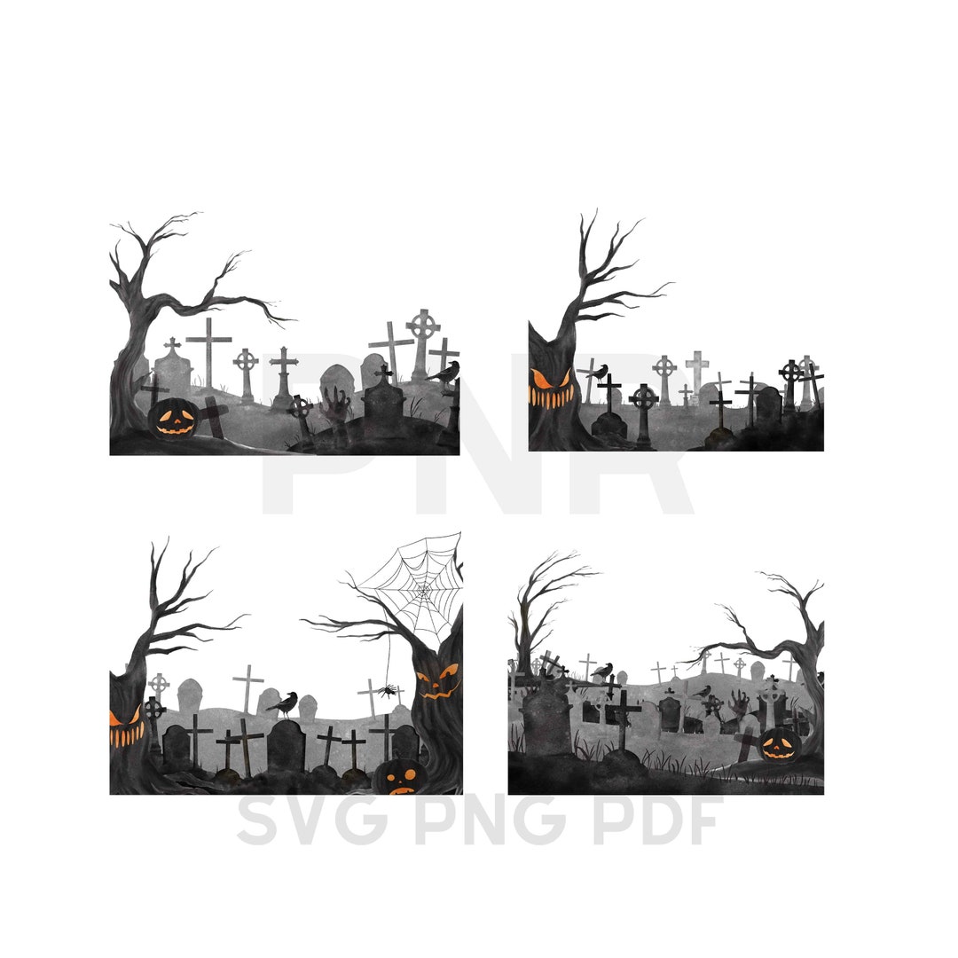 Graveyard Svg, Halloween Graveyard Svg, Spooky Svg, Tombstone Svg, 4 ...