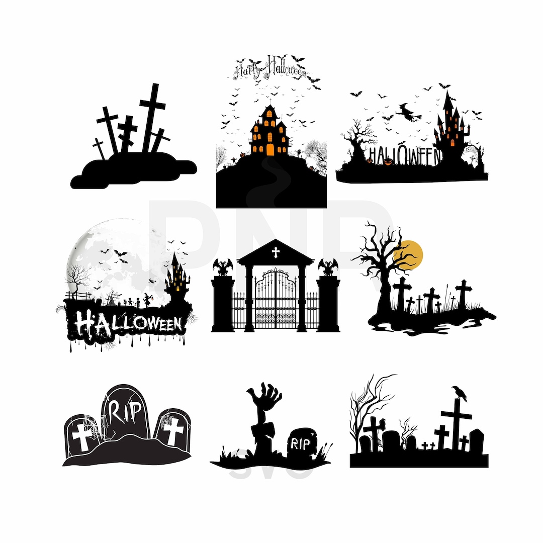 Graveyard Svg, Halloween Graveyard Svg, Spooky Svg, Tombstone Svg ...