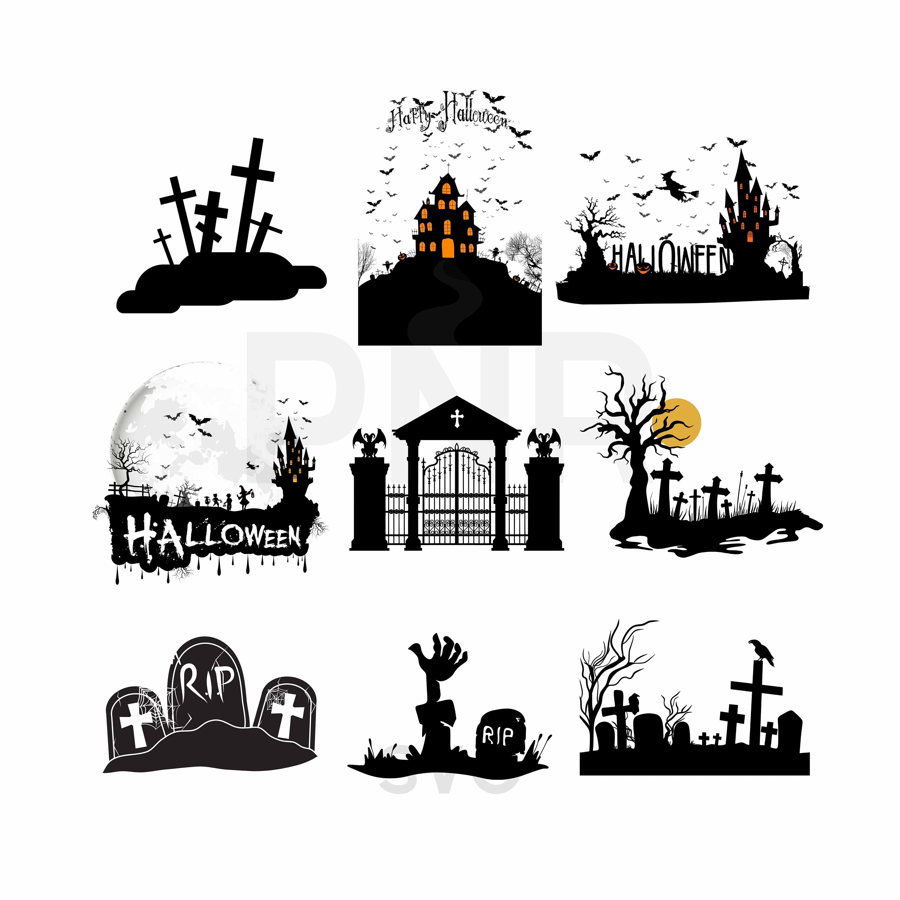 Graveyard Svg, Halloween Graveyard Svg, Spooky Svg, Tombstone Svg ...