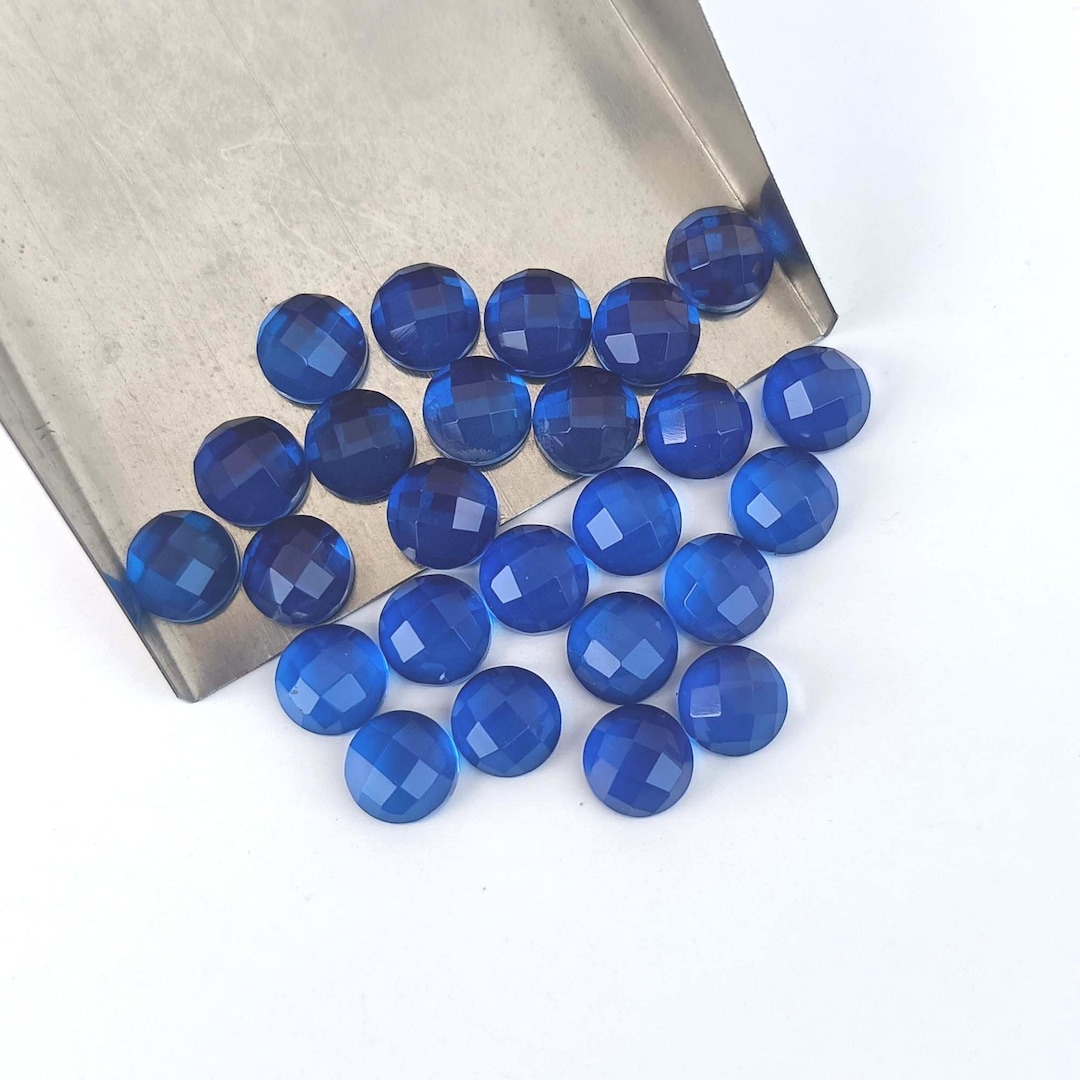 6mm Ceylon Sapphire Quartz Round Checker Cut Flat Back Natural Clear ...
