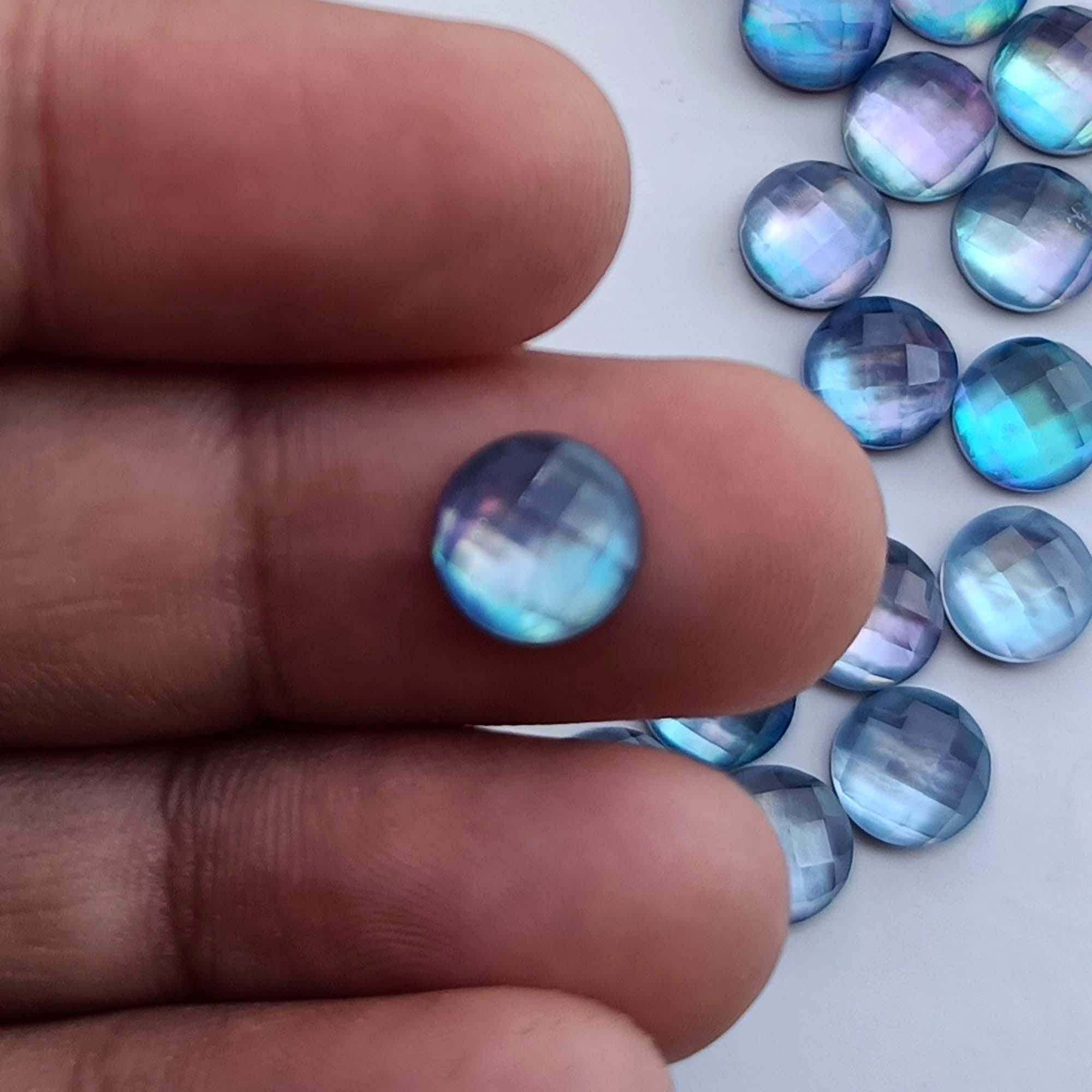 Lapis Lazuli Triplet Cabochons: Round Checker Cut Gemstone Lot (6mm 8mm ...