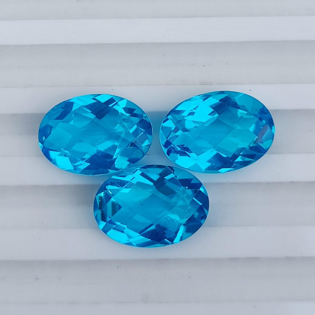 Natural Quartz Doublet in Swiss Blue Color Oval Checker Faceted ...