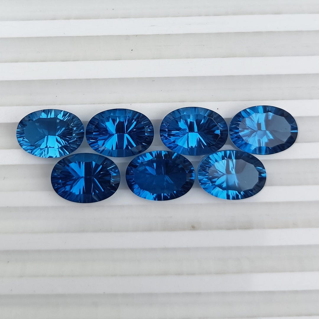 Ceylon Sapphire Color Quartz Doublet – Oval Concave Cut Gemstone ...
