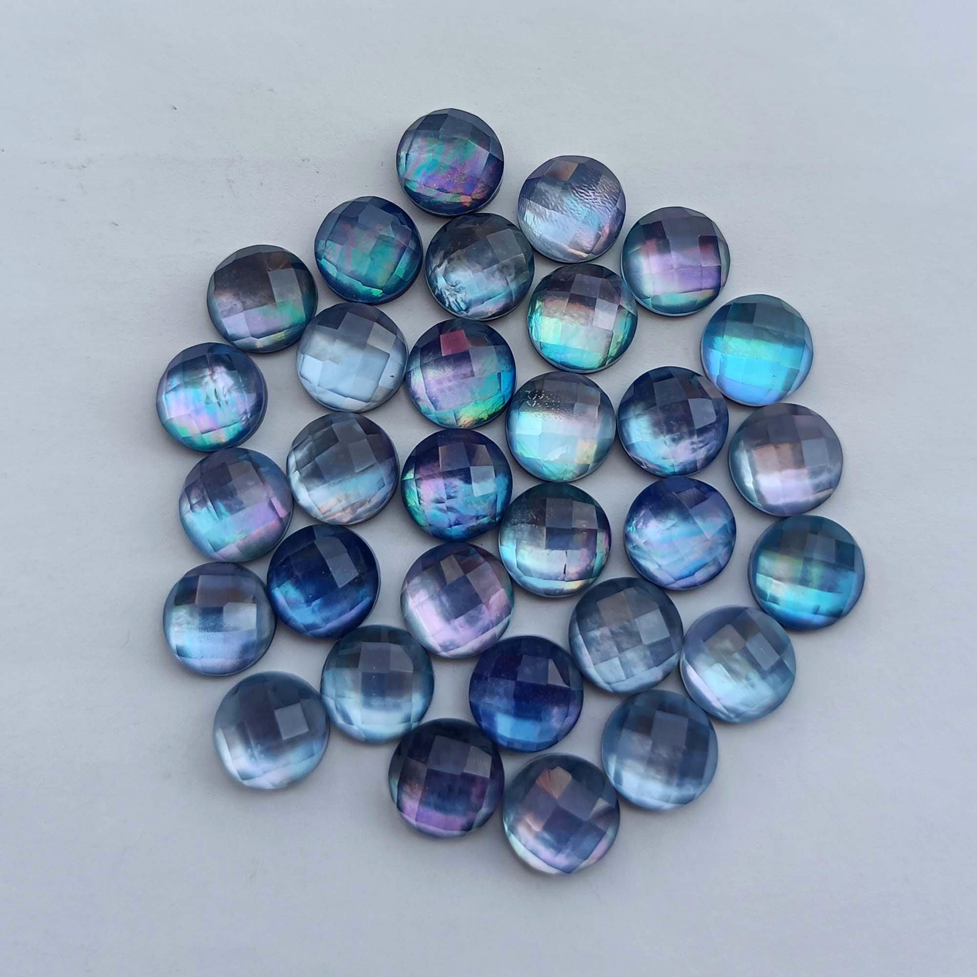Lapis Lazuli Triplet Cabochons: Round Checker Cut Gemstone Lot (6mm 8mm ...