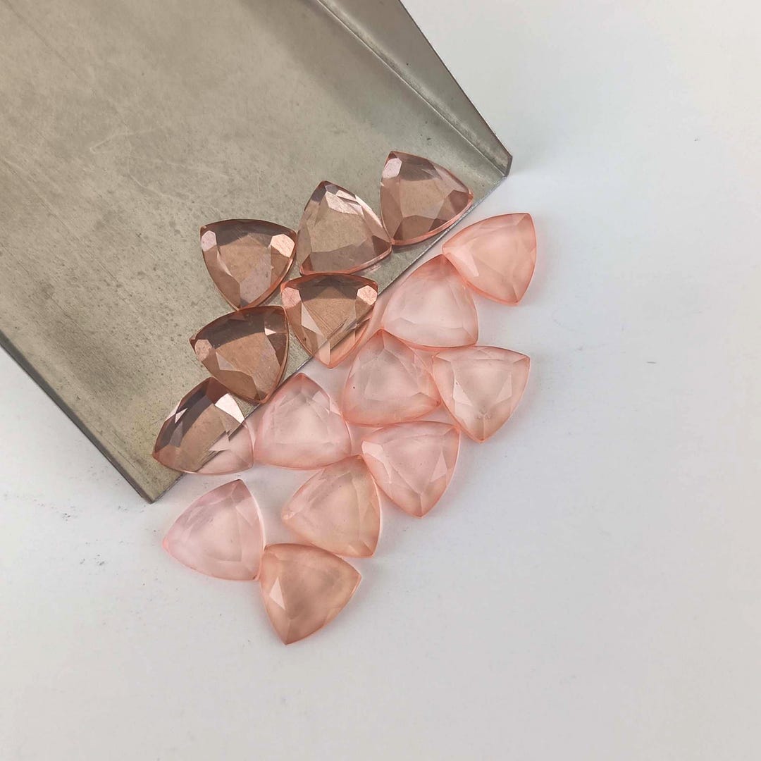 Morganite Color Quartz Trillion Faceted Cut Flat Back Cabochon Natural ...