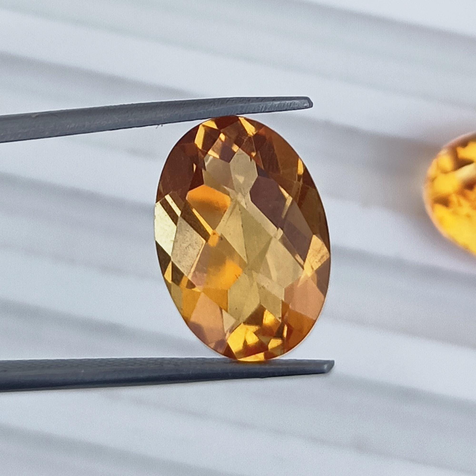 Citrine Color Quartz Doublet Gemstone: Oval Checker Faceted Jewelry ...