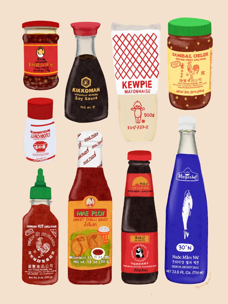 Asian Condiments & Pantry Staples | Kitchen Food Art Print (6x8" or ...
