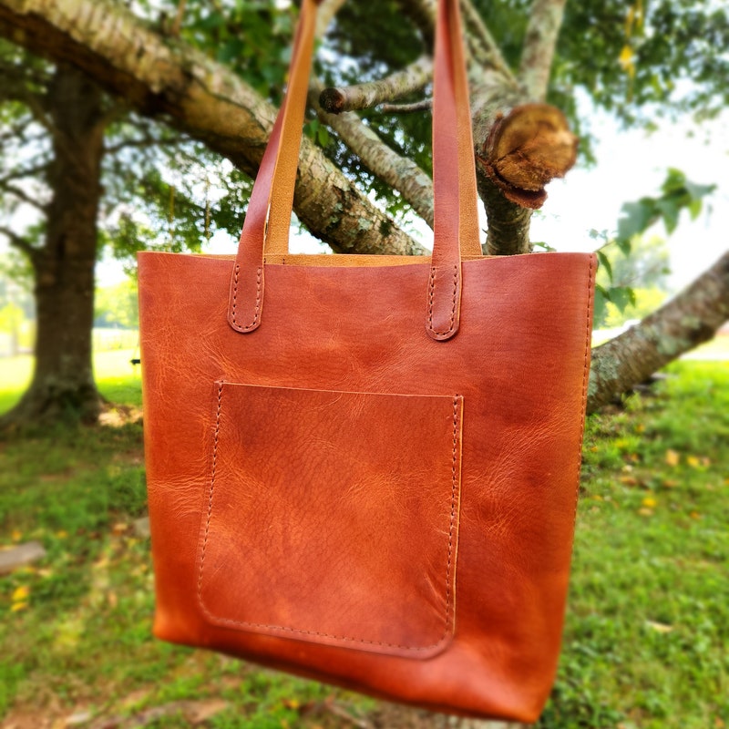 Tan Leather Tote Bag - Etsy