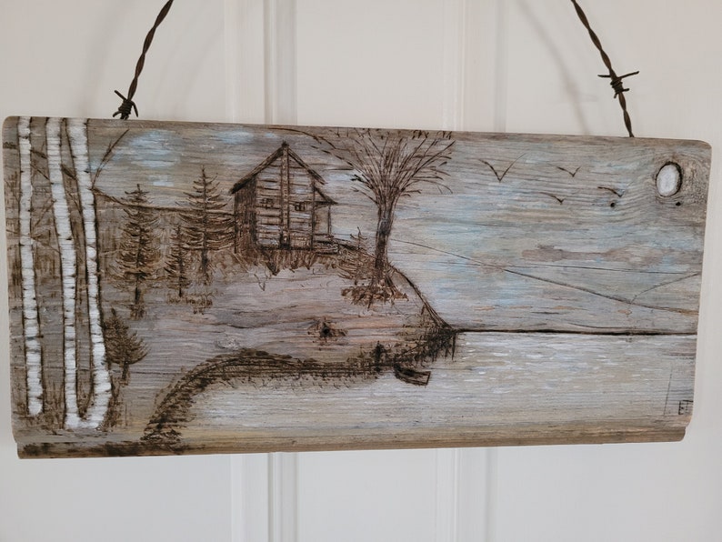 Handmade Pyrography- Scenic Cabin Overlooking Lake - Etsy
