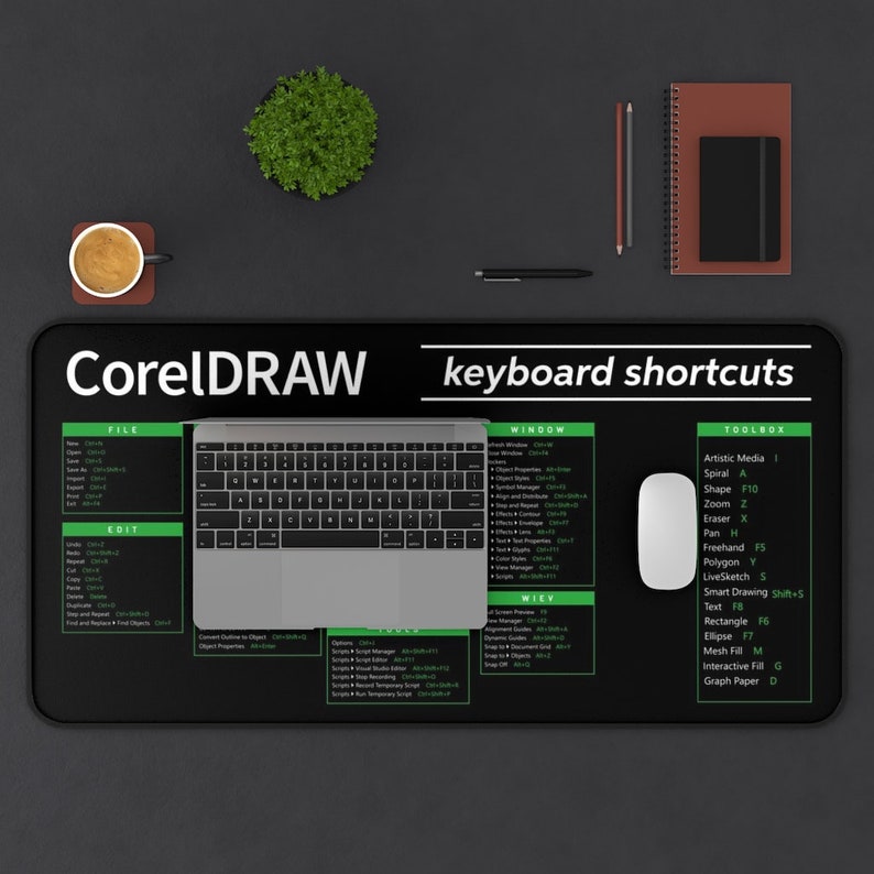 Corel Draw Keyboard Shortcuts Desk Mat, Mouse Pad for a Graphic ...