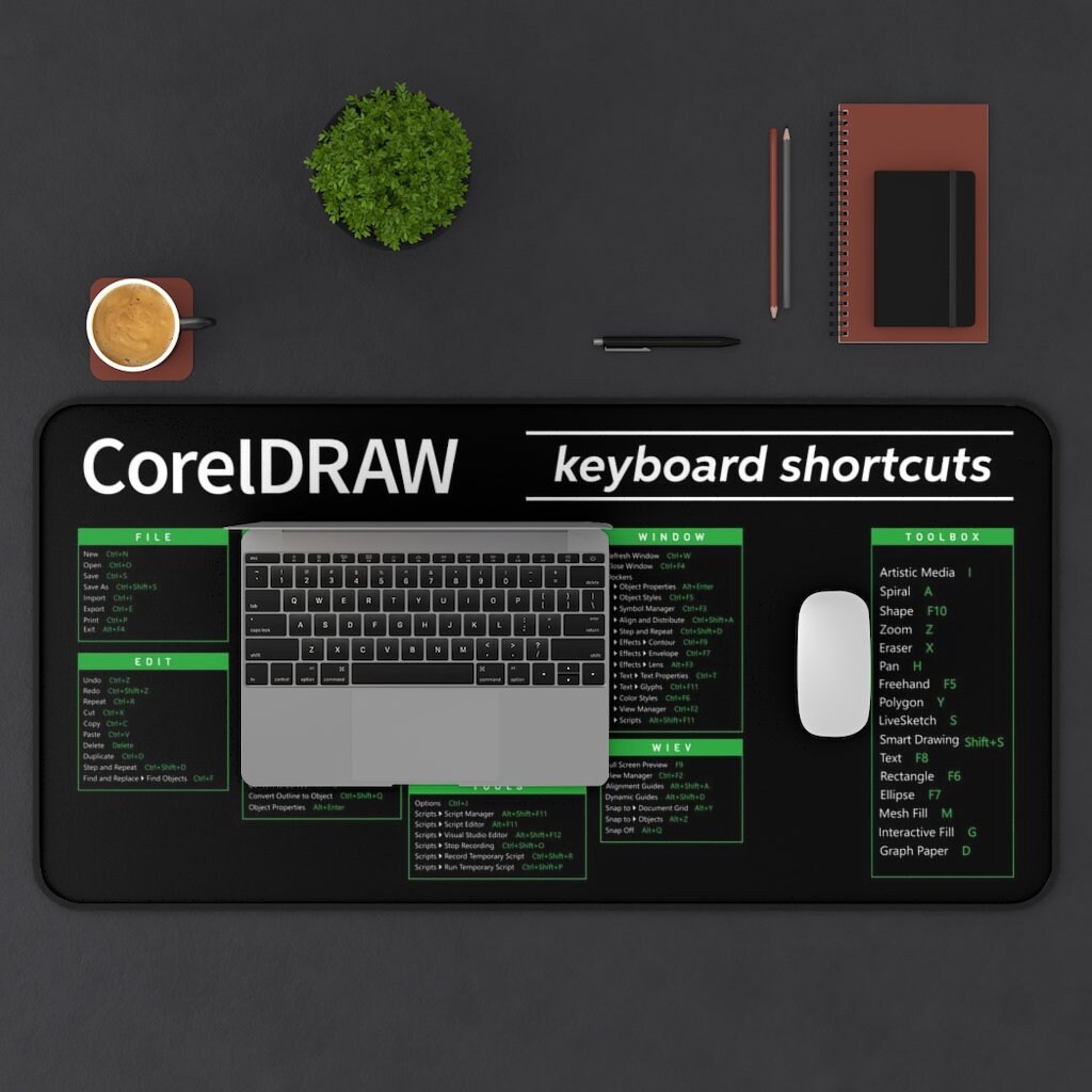 Corel Draw Keyboard Shortcuts Desk Mat, Mouse Pad for a Graphic ...