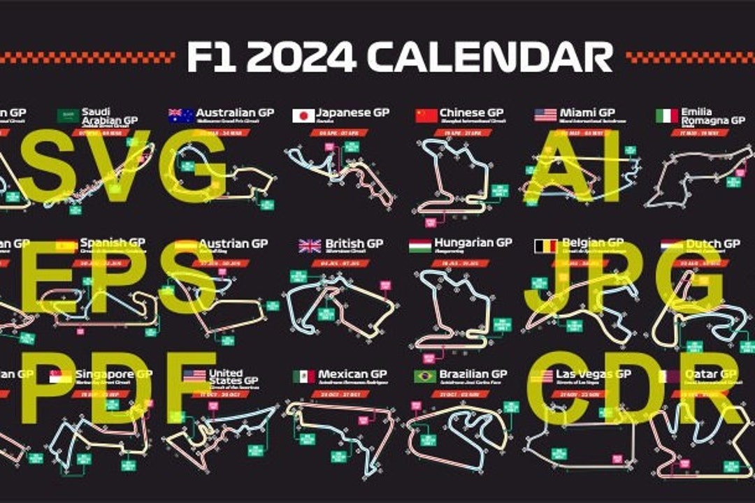 Formula 1 Race Calendar, F1 2024 Season Digital Vector File, F1 ...