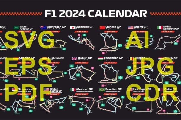 Formula 1 Race Calendar, F1 2024 Season Digital Vector File, F1 ...