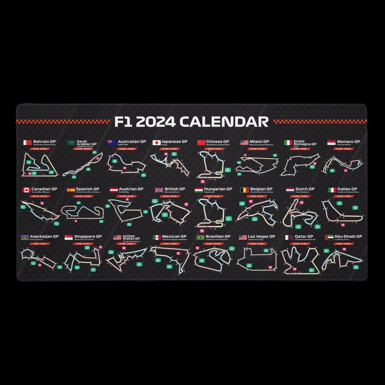 Formula 1 Race Calendar Mouse Mat, F1 2024 Season Desk Mat, F1 Schedule ...