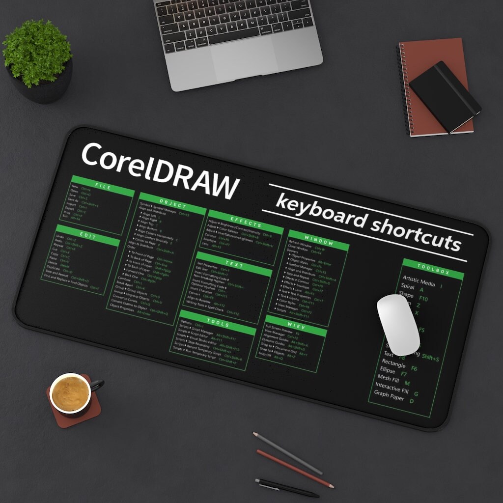 Corel Draw Keyboard Shortcuts Desk Mat, Mouse Pad for a Graphic ...