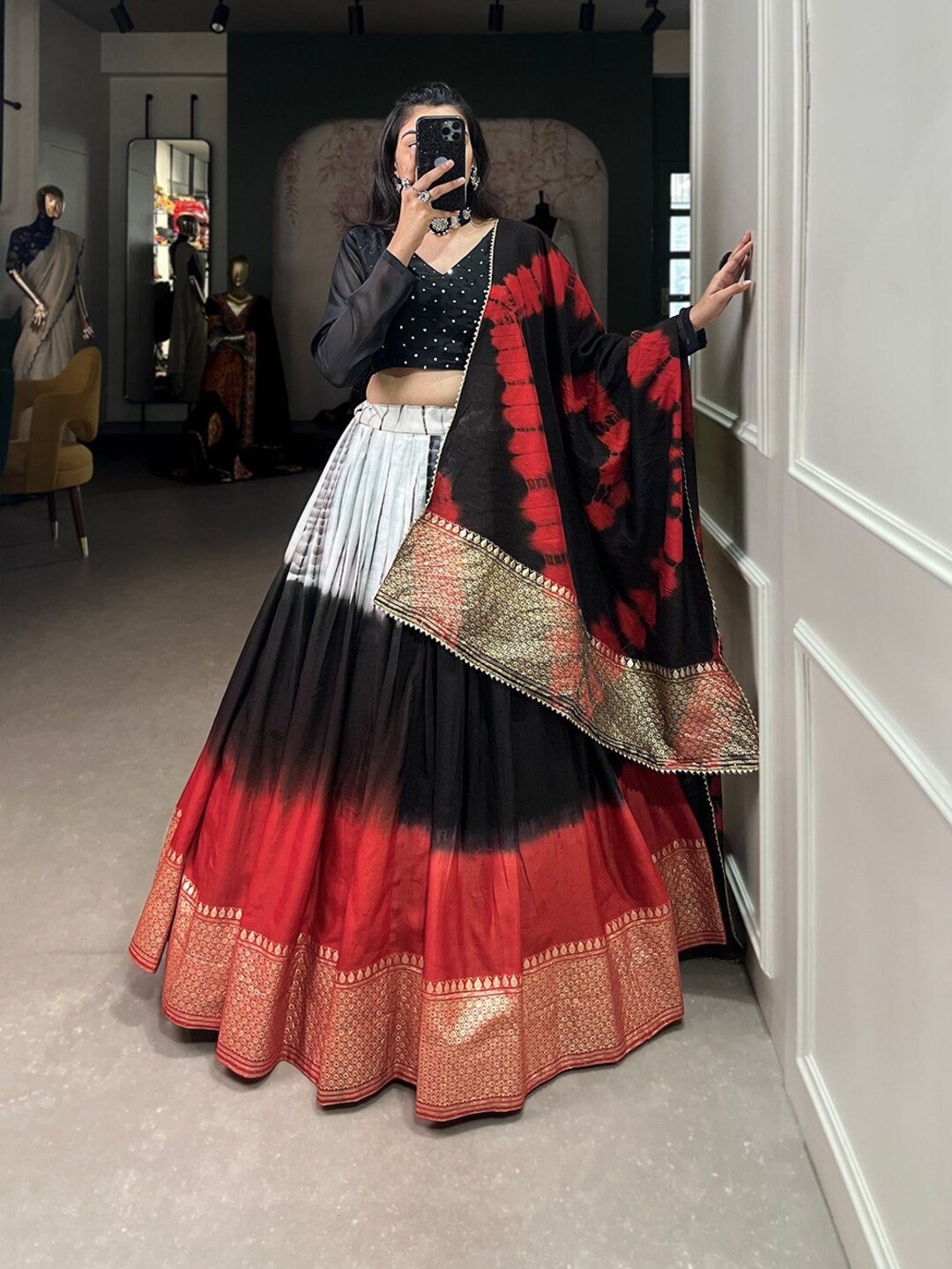 Black and Red Lahenga for Women Lahenga and Choli Lehenga Stitched ...